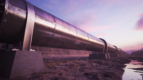 A pipeline running through the flooded excavation full of mud. Fuel ...