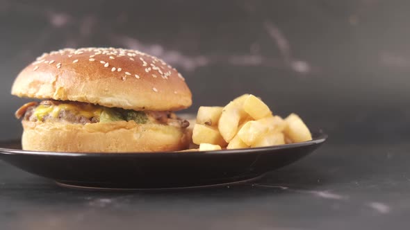 Junk Foods on Plate on Wooden Table Close Up, Stock Footage | VideoHive