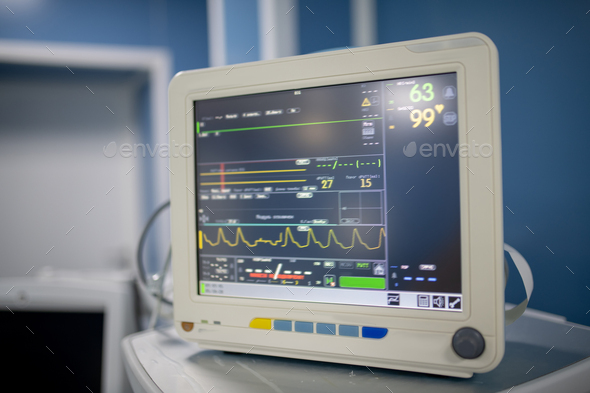Display of electronic medical equipment showing data of patient during ...