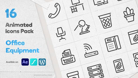 Office Equipment Animated Icons Pack - Wordpress Lottie Json Animation ...