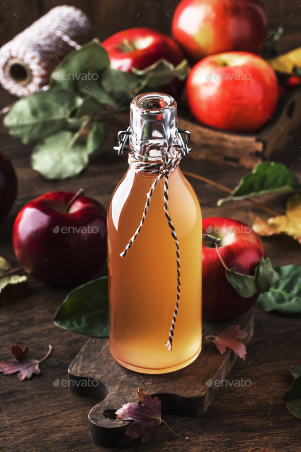 Apple vinegar. Bottle of apple organic vinegar made from fermented ...