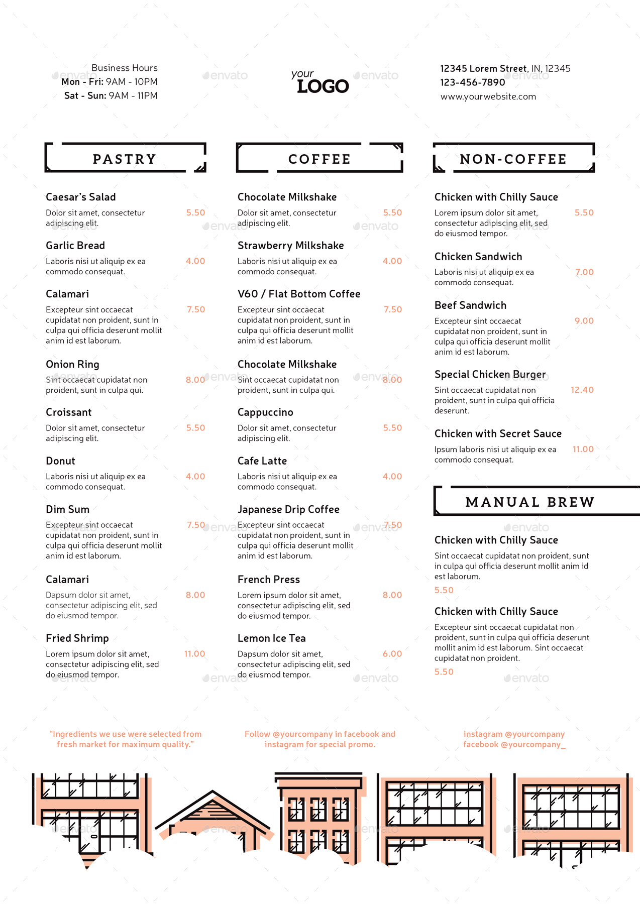 Minimalist Building Ilustration Menu, Print Templates | GraphicRiver