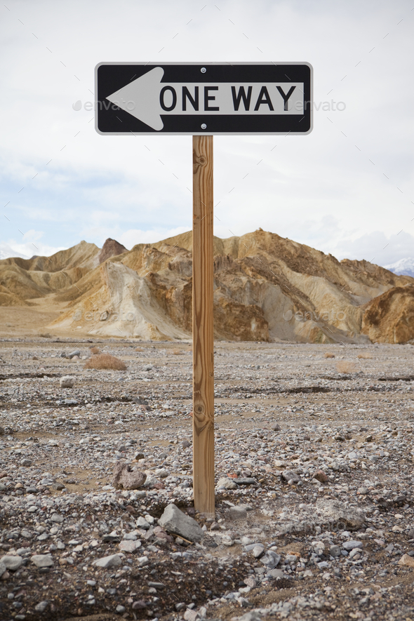 Direction arrow sign saying One Way in the middle of nowhere Stock ...