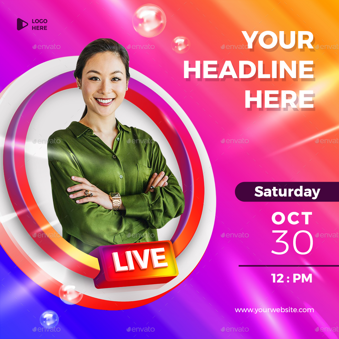 Live Streaming Banner Social Media Post template, Web Elements ...