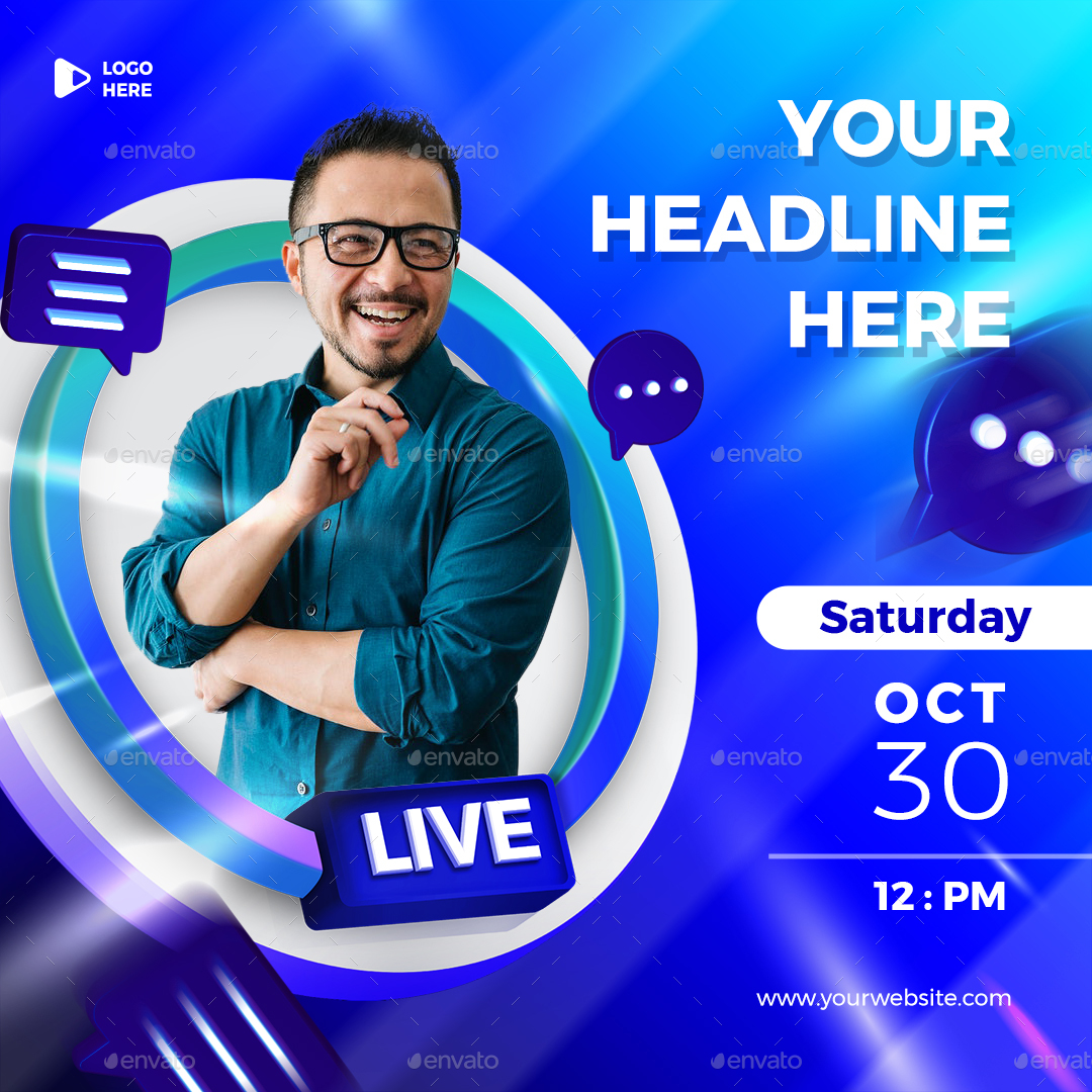 Live Streaming Banner Social Media Post template, Web Elements ...