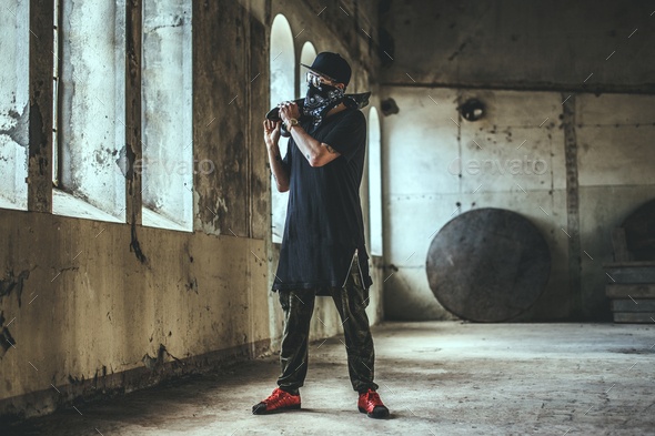 Gangsta skater in mask with skateboard. Stock Photo by fxquadro | PhotoDune