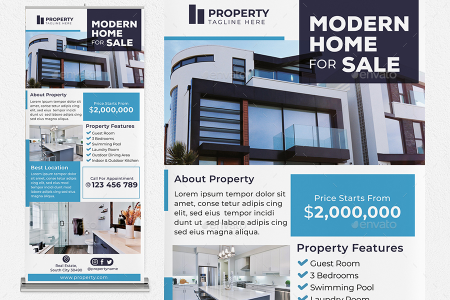 Modern Home For Sale Print Templates, Print Templates | GraphicRiver