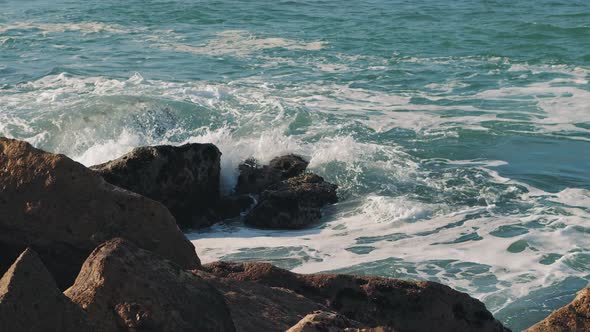 Ocean waves breaking over dangerous rocks in the Atlantic Ocean ...