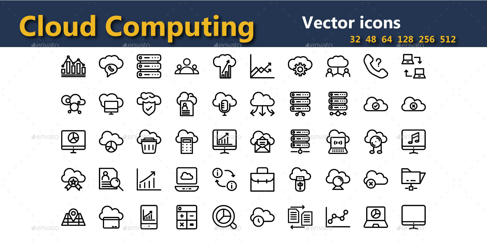 50 Cloud Computing Line and Fill Vector icons, Icons | GraphicRiver