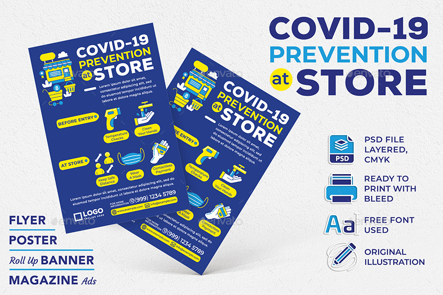 Covid-19 Prevention at Store Print Templates by medzcreative | GraphicRiver