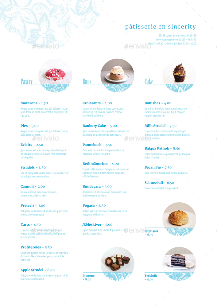 Floral Pastry Bakery Cafe Menu, Print Templates | GraphicRiver