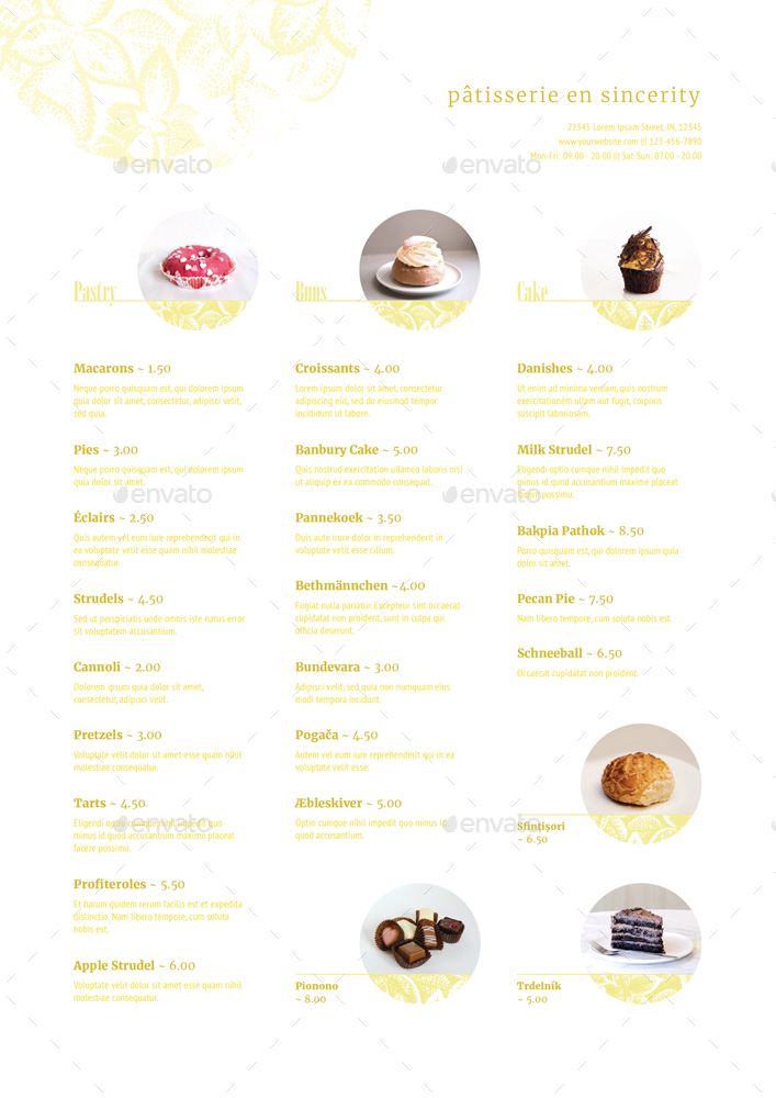 Floral Pastry Bakery Cafe Menu, Print Templates | GraphicRiver