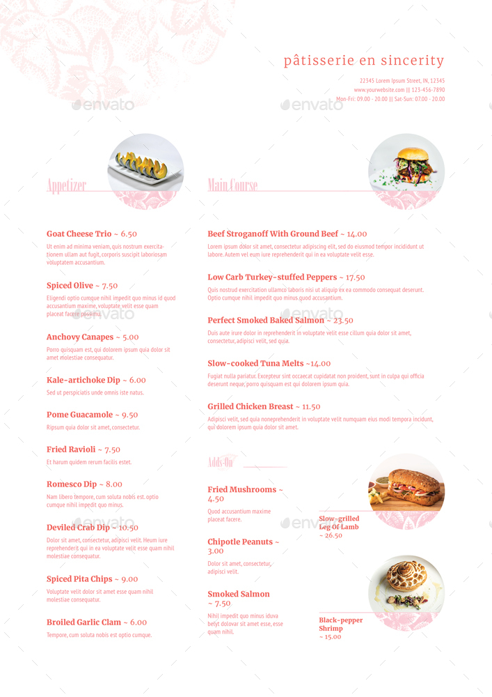 Floral Pastry Bakery Cafe Menu, Print Templates | GraphicRiver