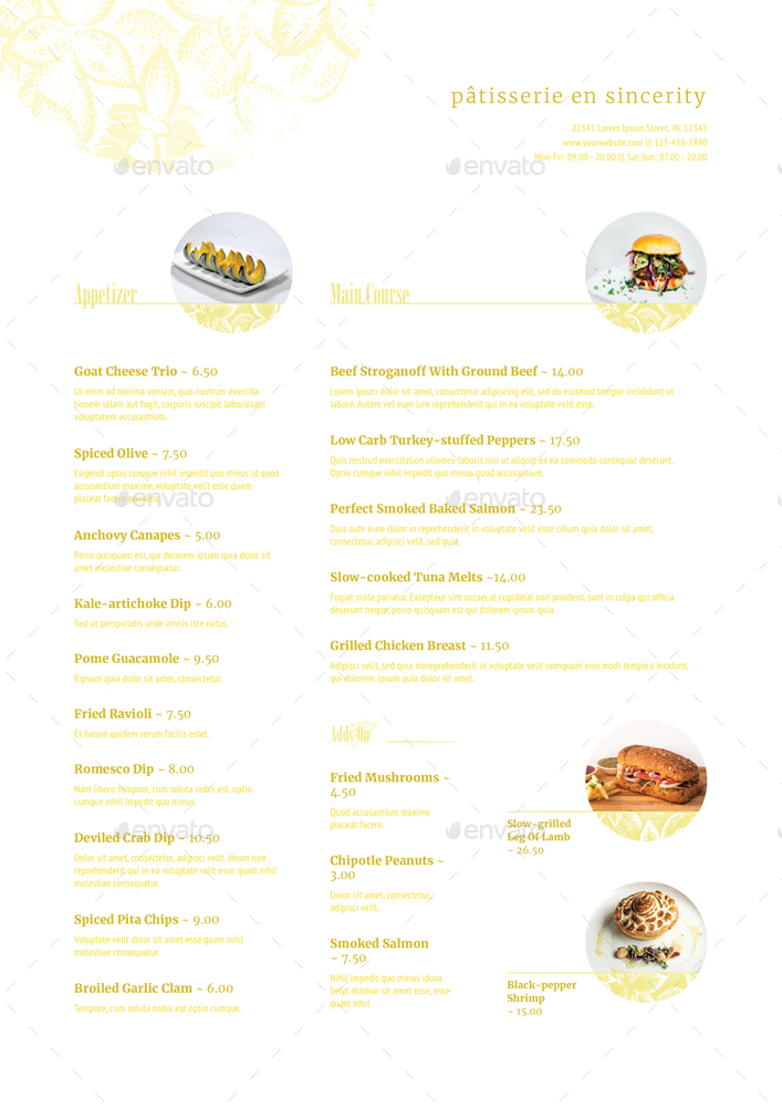 Floral Pastry Bakery Cafe Menu, Print Templates | GraphicRiver