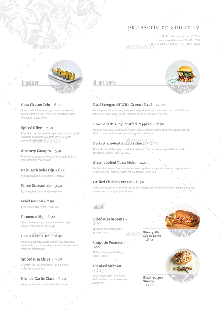 Floral Pastry Bakery Cafe Menu, Print Templates | GraphicRiver