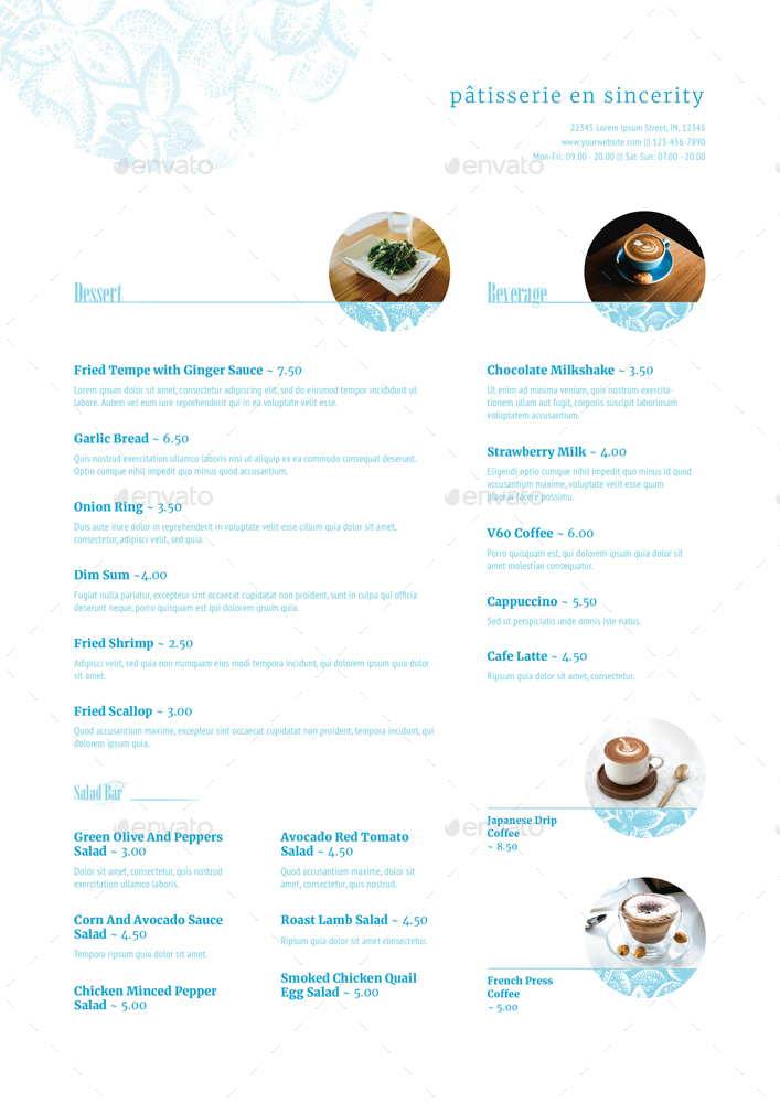 Floral Pastry Bakery Cafe Menu, Print Templates | GraphicRiver