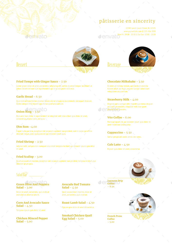 Floral Pastry Bakery Cafe Menu, Print Templates | GraphicRiver