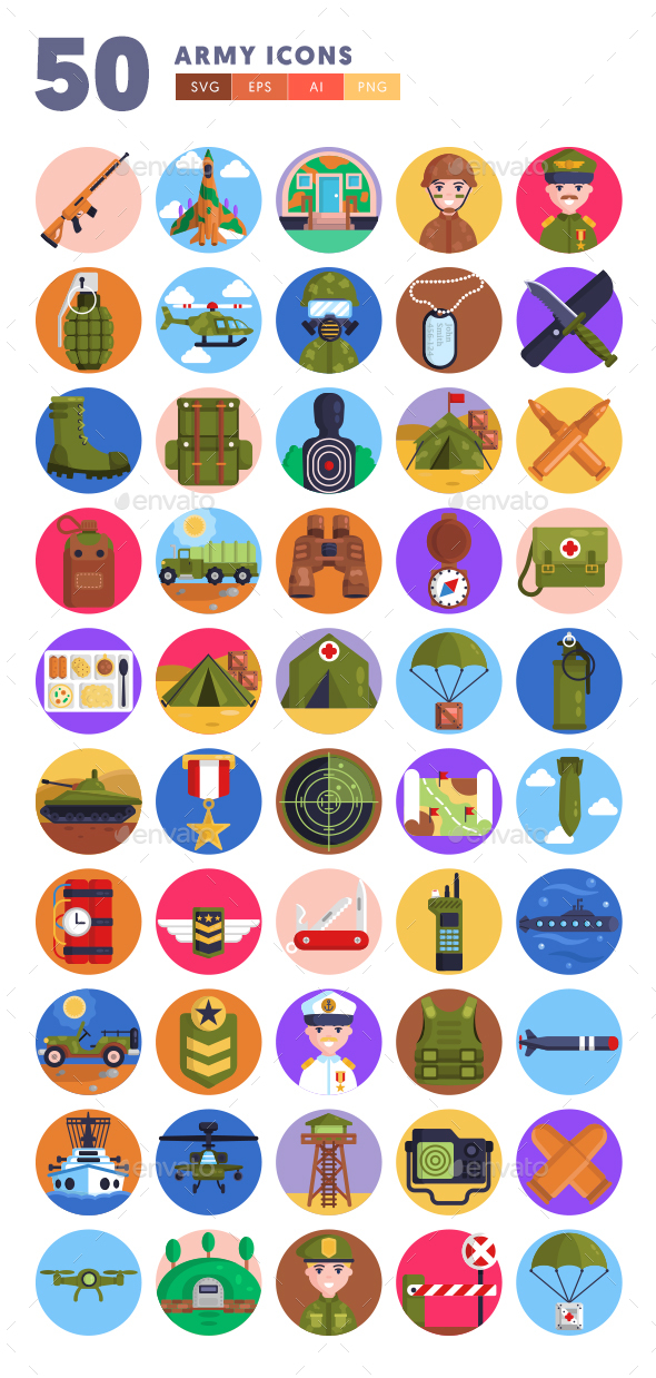 50 Army Icons, Icons | GraphicRiver