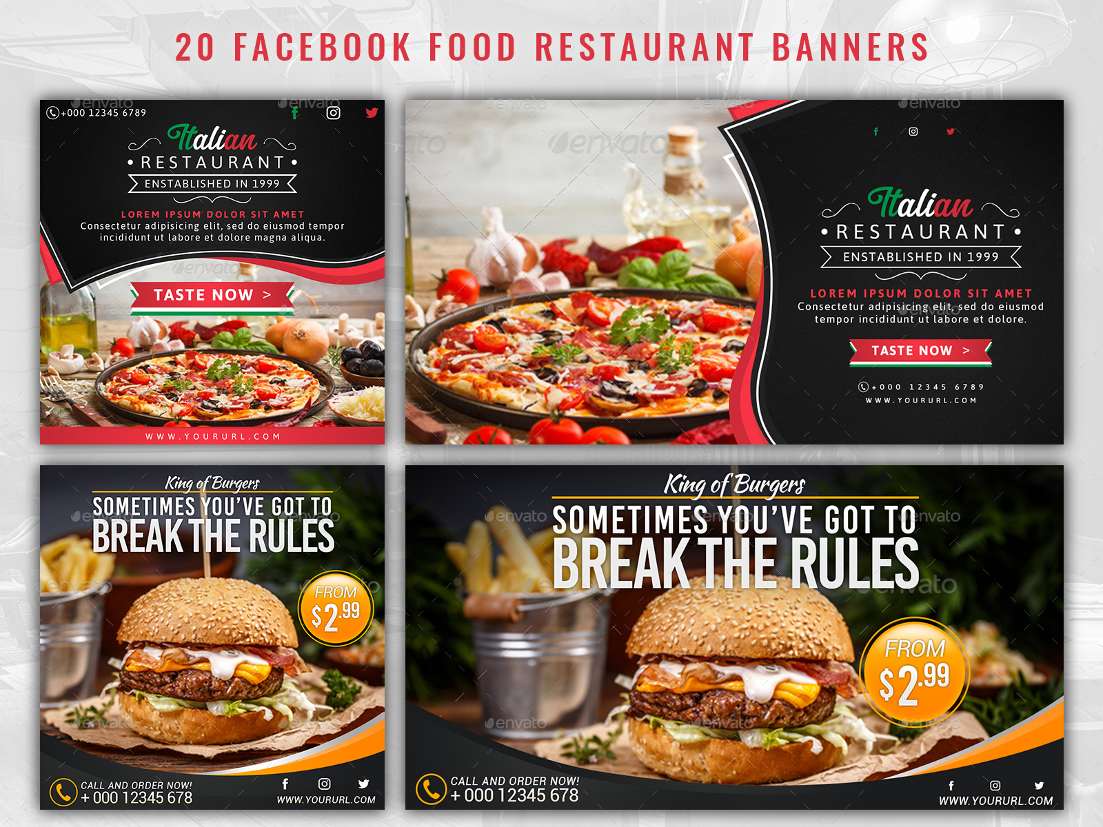 20 Facebook Food Restaurant Banners, Web Elements | GraphicRiver