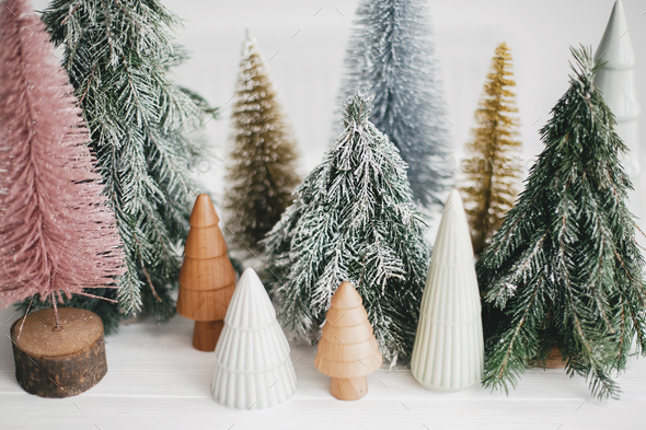 Christmas scene, miniature winter forest. Christmas little ceramic ...
