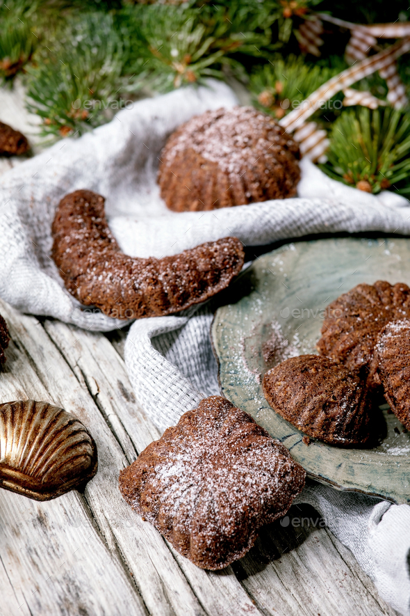 Christmas shortcrust cookies chocolate crescents with fir tree, molds ...