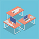 Isometric Office Workplace with Laptop and PC Monitor by ojogabonitoo