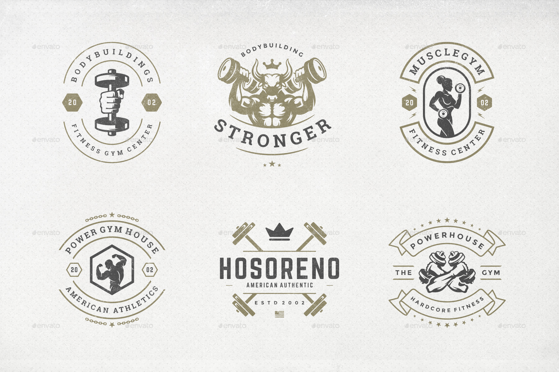 Retro Fitness & Gym Logos Set, Web Elements | GraphicRiver