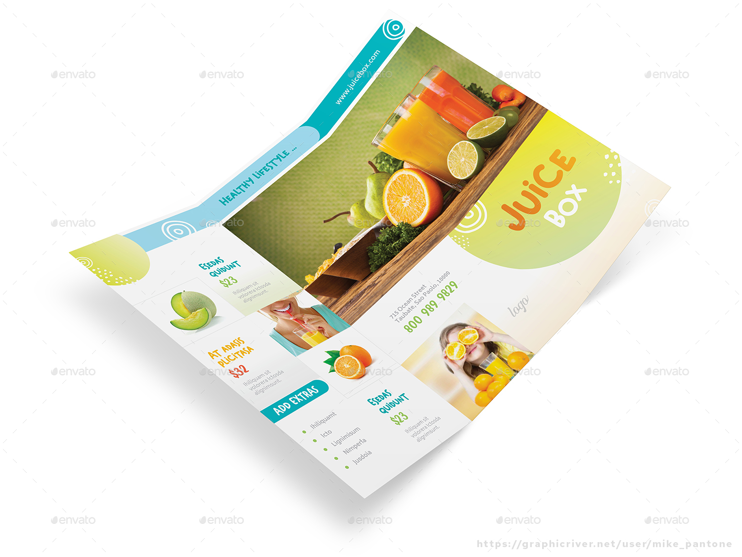 Healthy Drink Cafe Trifold Brochure, Print Templates | GraphicRiver