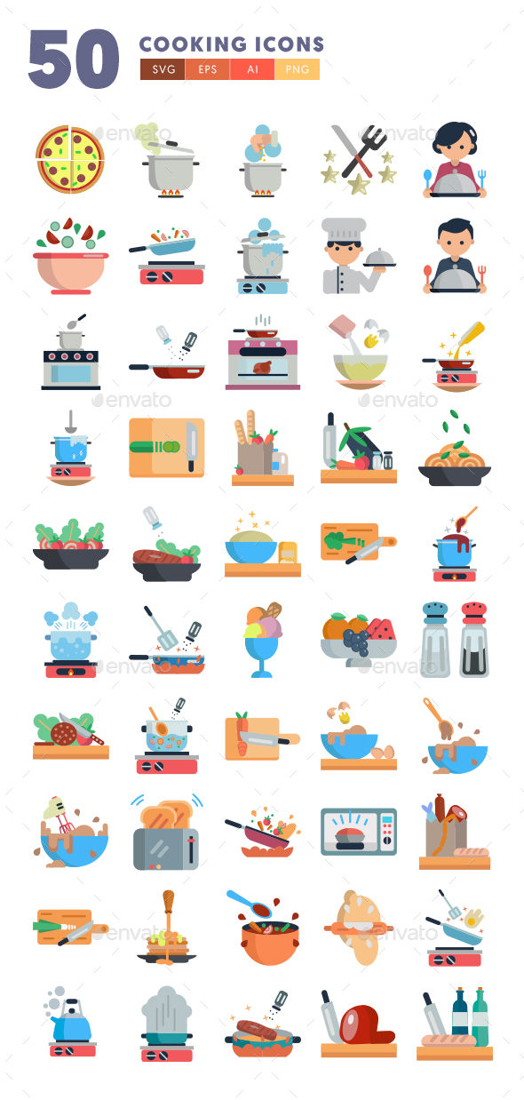 50 Cooking Icons by thedighital | GraphicRiver