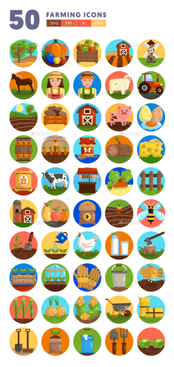 50 Farming Icons, Icons | GraphicRiver
