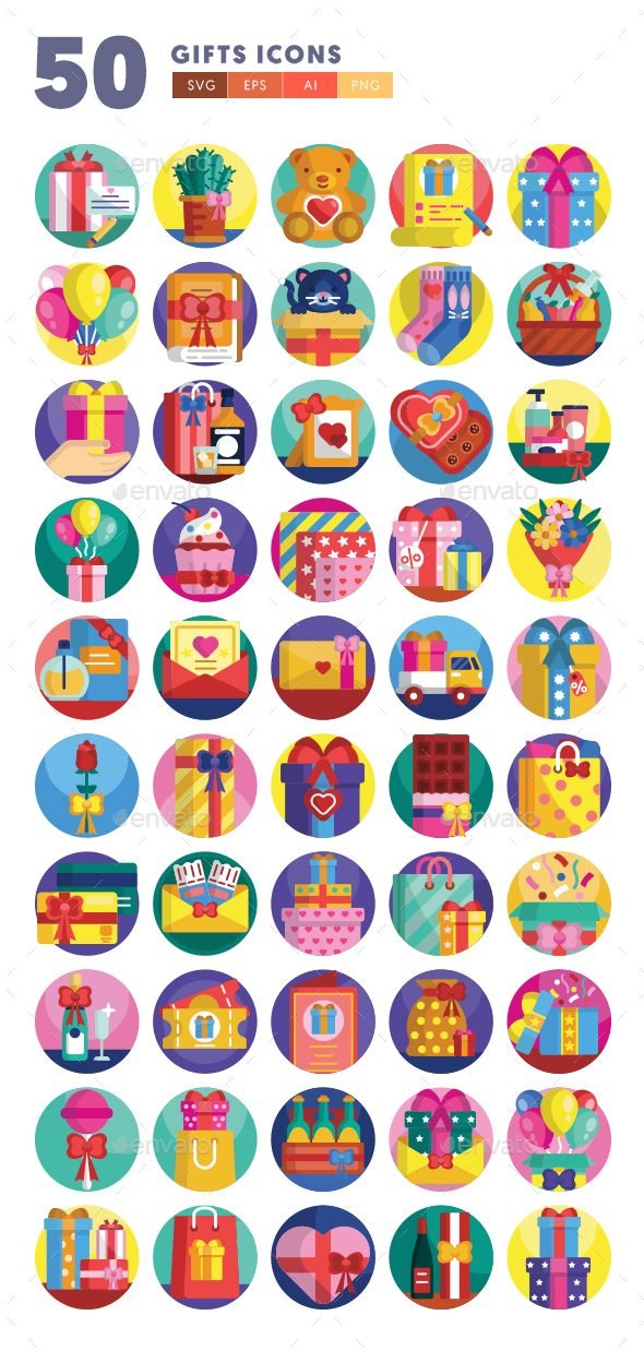 50 Gifts Icons, Icons | GraphicRiver