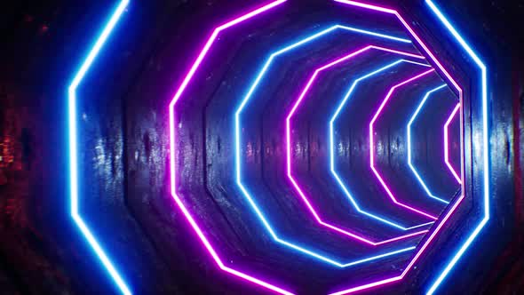 VJ Decagon Shapes Neon Light Tunnel 4K Loop, Motion Graphics | VideoHive