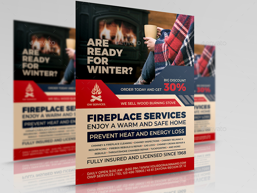 Fireplace Services Flyer Template, Print Templates | GraphicRiver