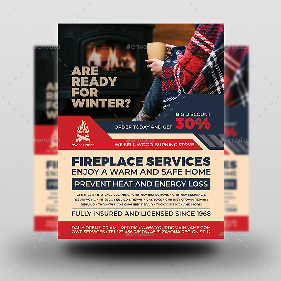 Fireplace Services Flyer Template, Print Templates | GraphicRiver