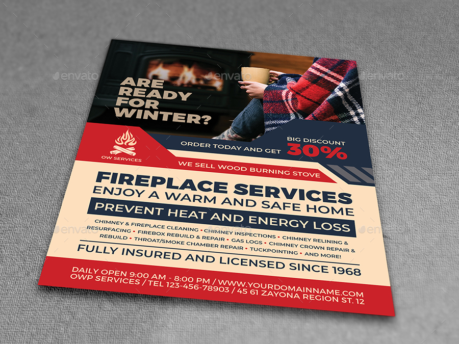 Fireplace Services Flyer Template, Print Templates | GraphicRiver