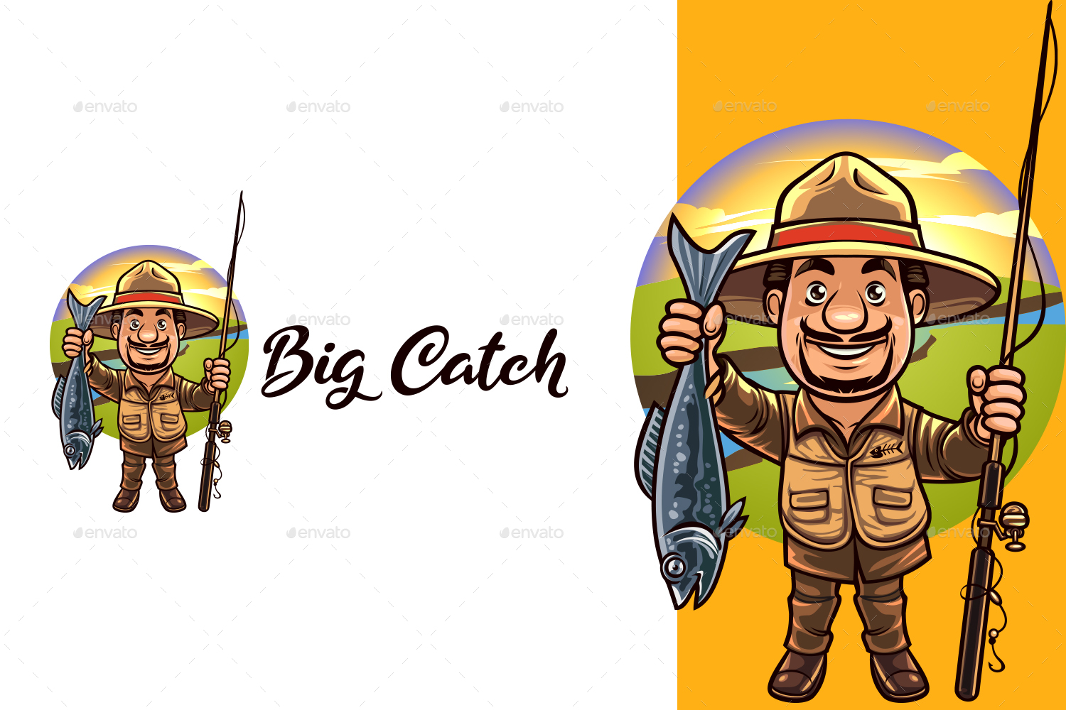Cartoon Old Angler Character Mascot Logo, Logo Templates | GraphicRiver