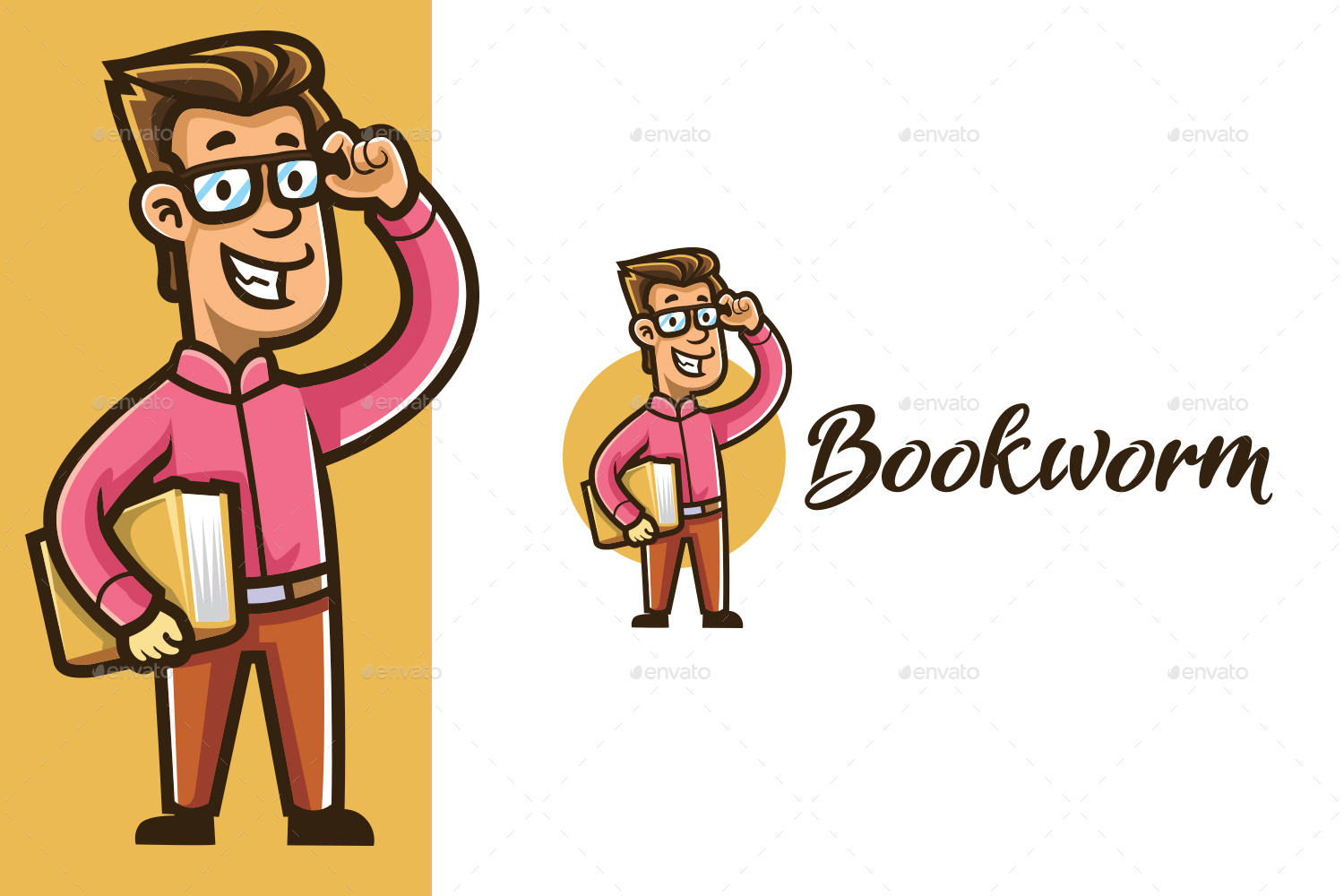 Cartoon Bookworm Character Mascot Logo, Logo Templates | GraphicRiver