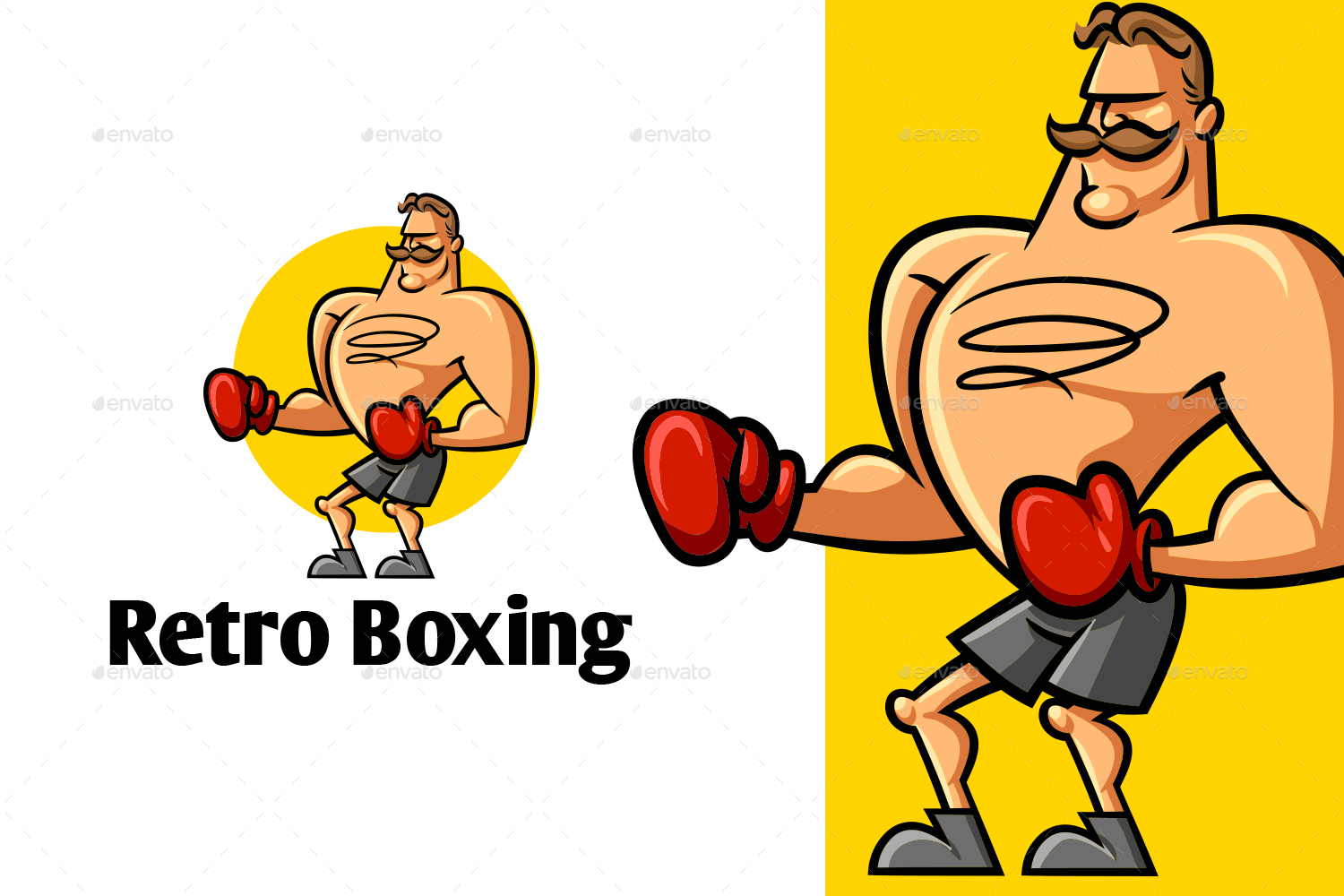 Cartoon Retro Vintage Boxing Character Mascot Logo, Logo Templates