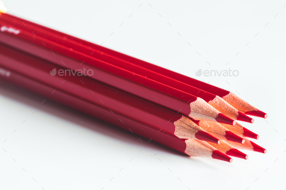 Red pencils on a white background. Office, drawing. Stock Photo by ...