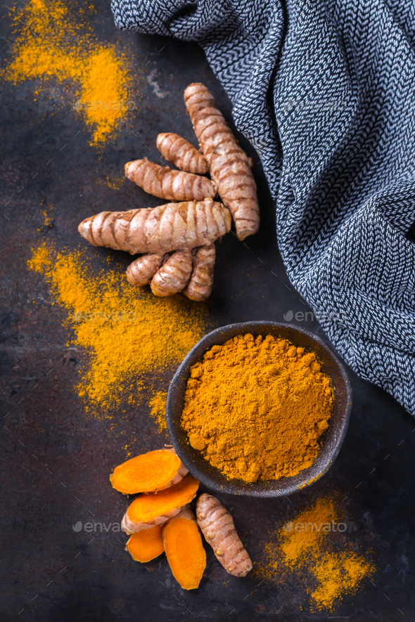 Turmeric root curcuma longa powder, superfood, spices Stock Photo by ...