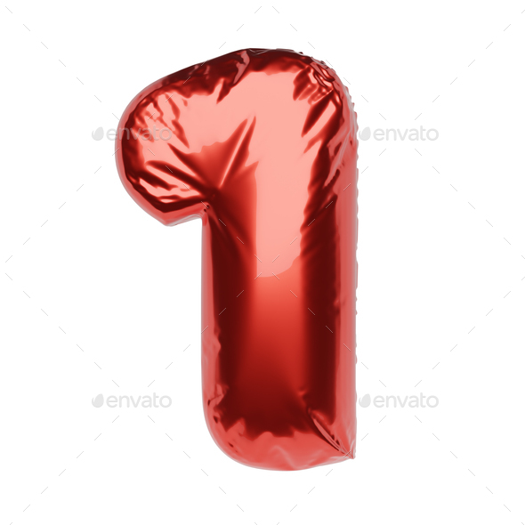 Number 1 made of red balloon isolated on white background. 3D ...