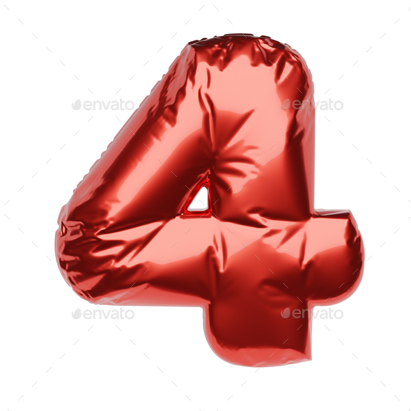 Number 4 made of red balloon isolated on white background. 3D ...