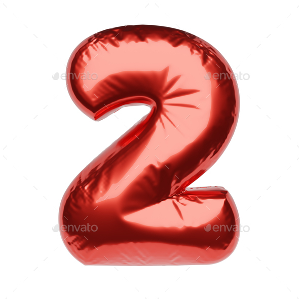 Number 2 made of red balloon isolated on white background. 3D ...