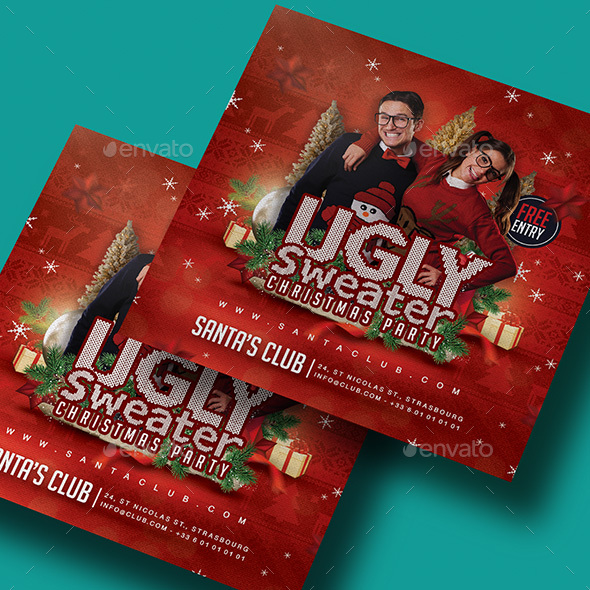 Ugly Sweater Christmas Party Flyer, Print Templates | GraphicRiver
