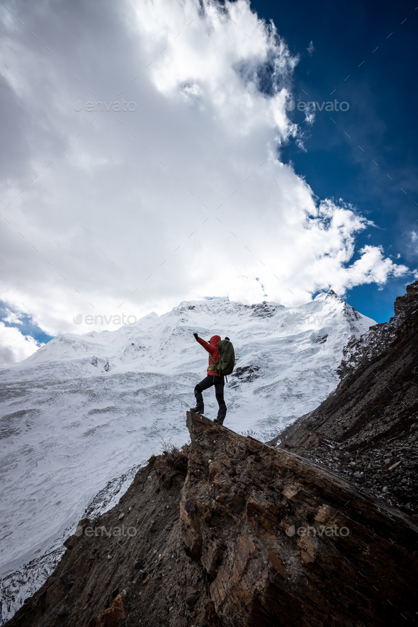 Hiking on high altitude mountain cliff edge Stock Photo by lzf | PhotoDune