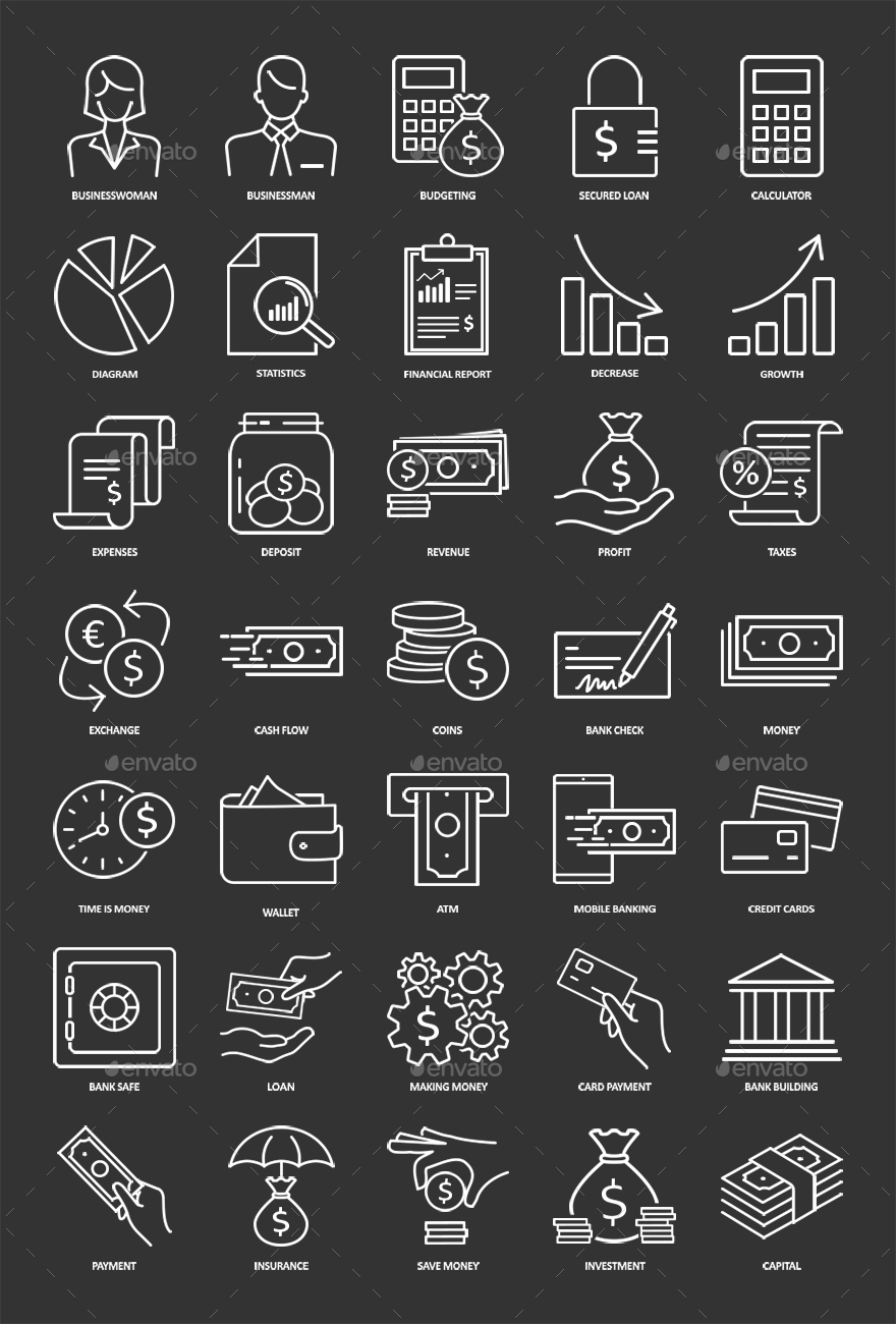 Finance Outline Icons, Icons | GraphicRiver
