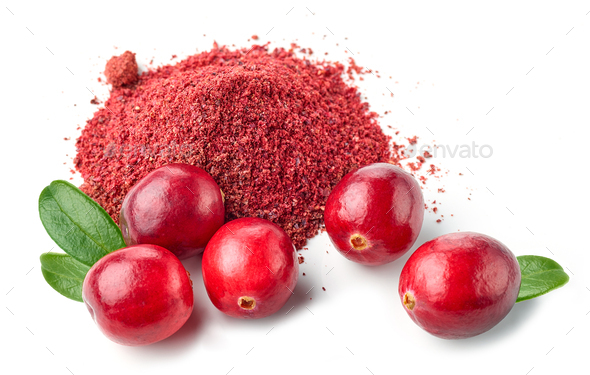 dried cranberry powder and fresh cranberries Stock Photo by magone