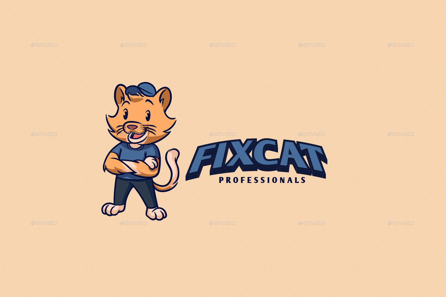 Cartoon Fix Cat Professional Mascot Logo Templates, Logo Templates