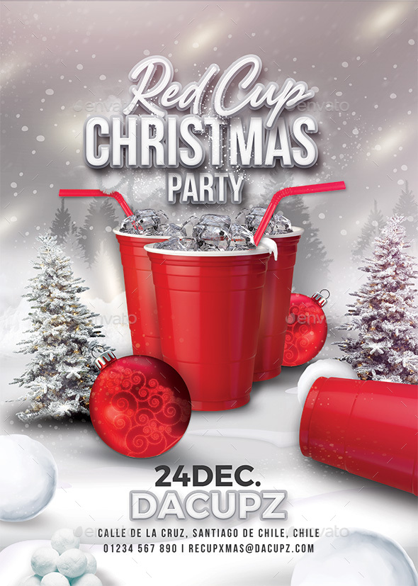 Red Cup Christmas Party Flyer, Print Templates | GraphicRiver