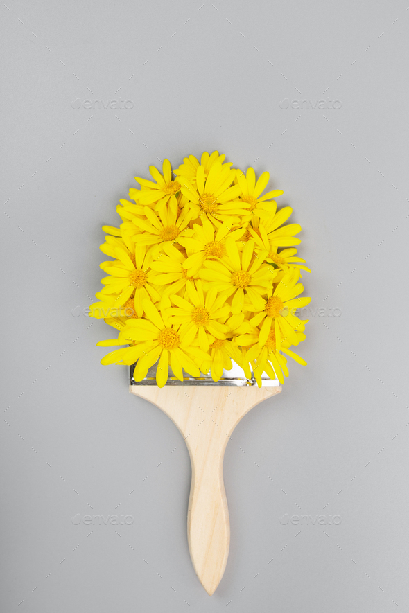 Paint Brush With Yellow Flowers. Colors of the Year 2021: Ultimate Gray ...